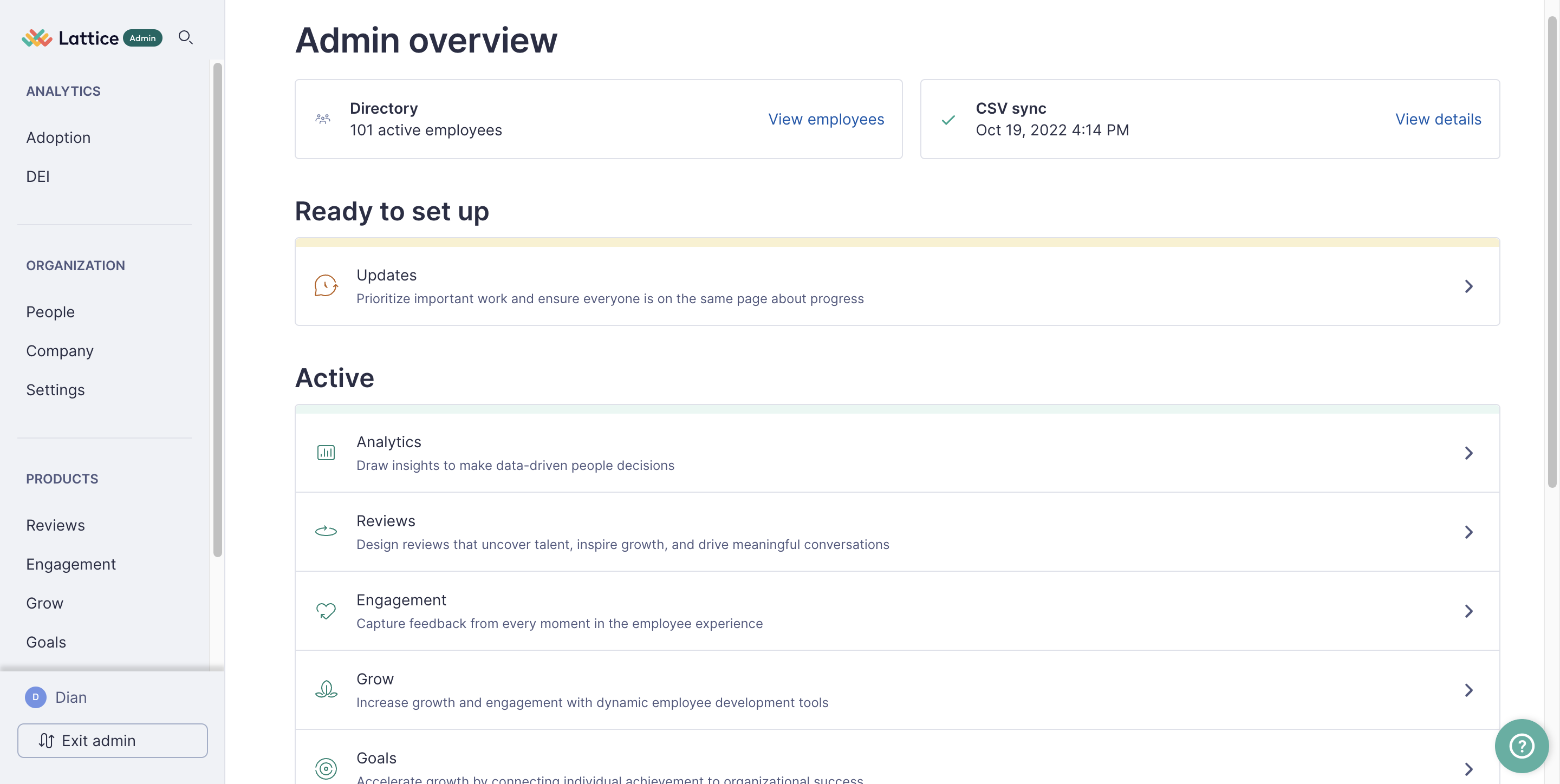 Admin Overview Page – Lattice Help Center