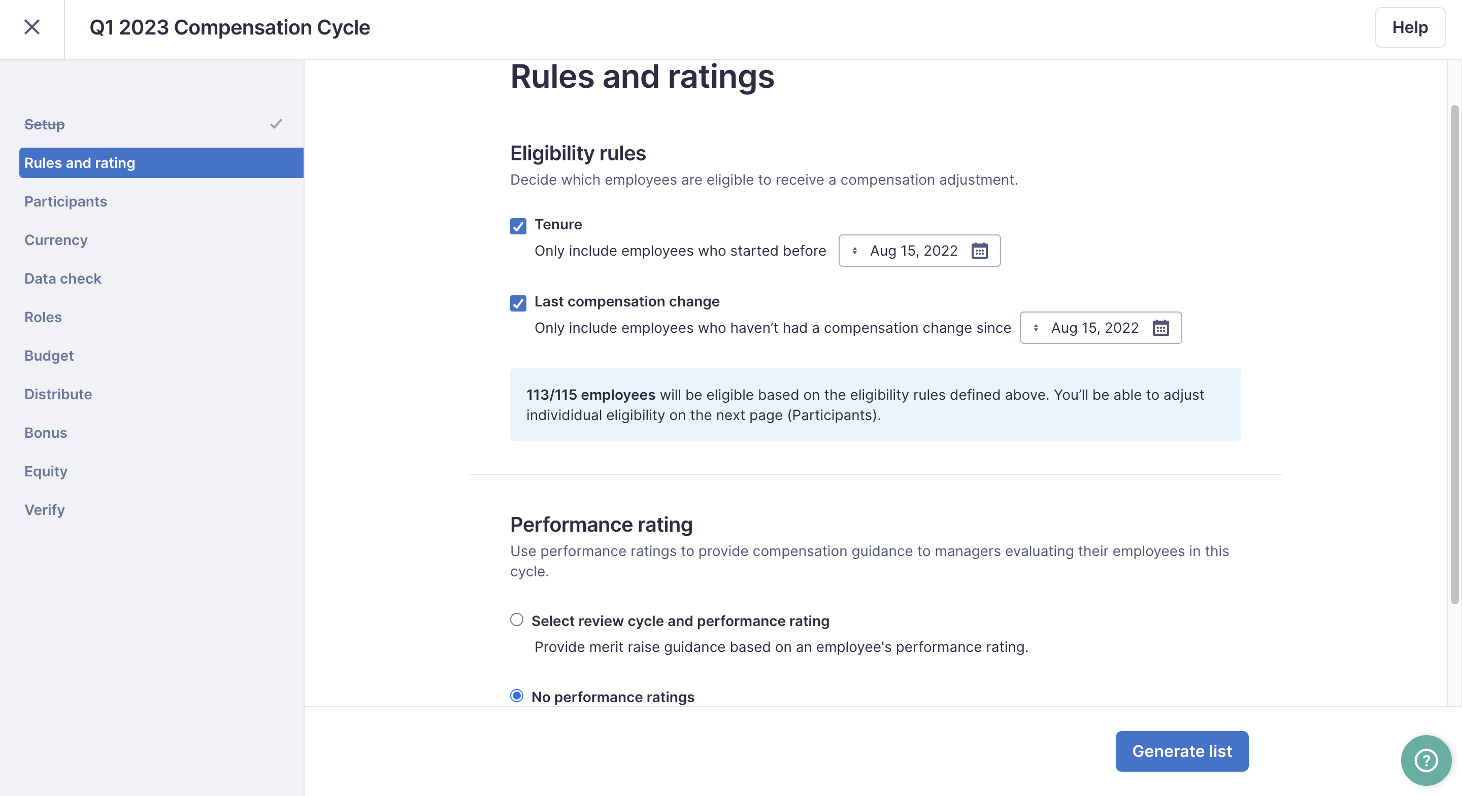 Create a Compensation Cycle: Rules and Ratings – Lattice Help Center